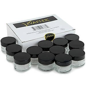 Vivaplex, 12, Clear, 1 oz, Round Glass Jars, with Inner Liners and black Lids
