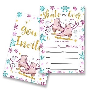 EUDOSI Ice Skating Birthday Party Invitations Supplies Fill-In Set of 20with Envelopes Skating Birthday Bash Invites Cards, Double Sided