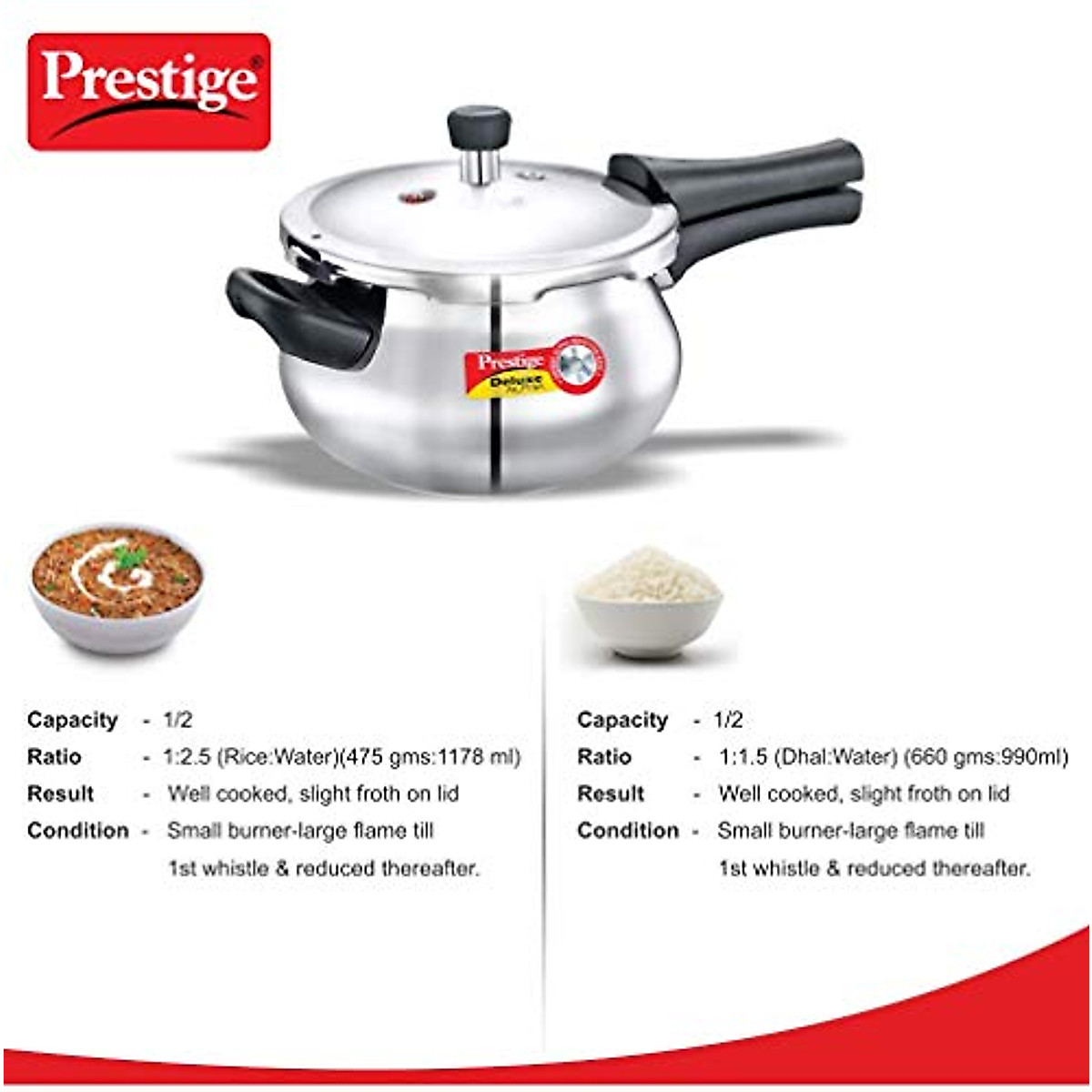 Prestige 3.3-Liter Deluxe Alpha Induction Base Stainless Steel Baby Handi, Small, 8"D x 13"W x 6"H, Silver