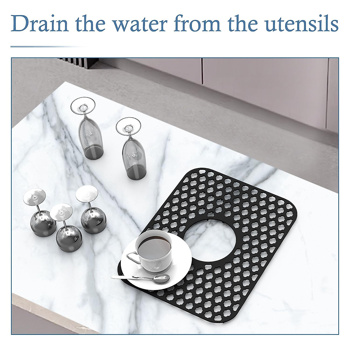 BEHOK 2 Pack Silicone Sink Protectors for Kitchen Sink, Bathroom Sink, 13.58"x 11.6" Heat-resistant Sink Mat, Non-Slip and Durable Sink Protector Silicone, Center Drain, Black