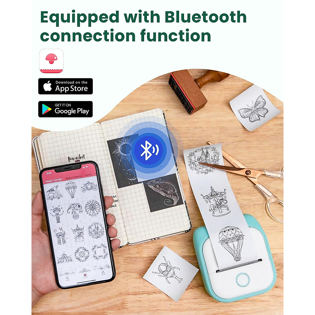 LabelCreate Mini Sticker Printer, T02 Portable Thermal Printer with 3 Rolls Paper, Pocket Sticker Printer Machine for kids,Study,DIY,School Notes