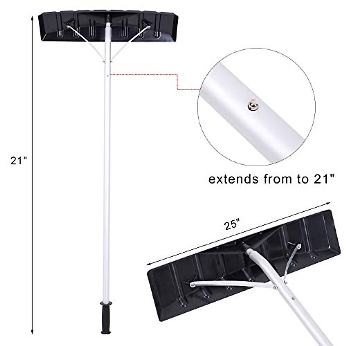 Aluminum Roof Rake Snow Remover with 5-20FT Extendable Snow Shovel Roof Rake with 25" X 6" Poly Blade Adjustable Telescoping Handle for Clearing Roof Vehicle Snow Leaves Debris (Ship from US) (type1)