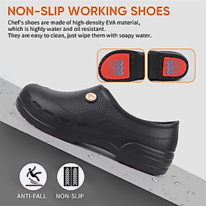 phurnit Black Non Slip Work Shoes for Women Men - Slip Resistant Waterproof Oil-Proof Comfortable Chef Shoes Best Shoes for Standing All Day Easy to Clean Hospital Nursing Black Work Shoes Men Women