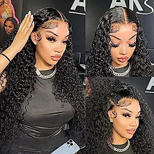 Filrku Water Wave Lace Front Wigs 13x4 HD Trasparent Glueless Lace Frontal Wigs for Women Pre Plucked with Baby Hair 180% Density Wet and Wavy Wigs (26 inch)