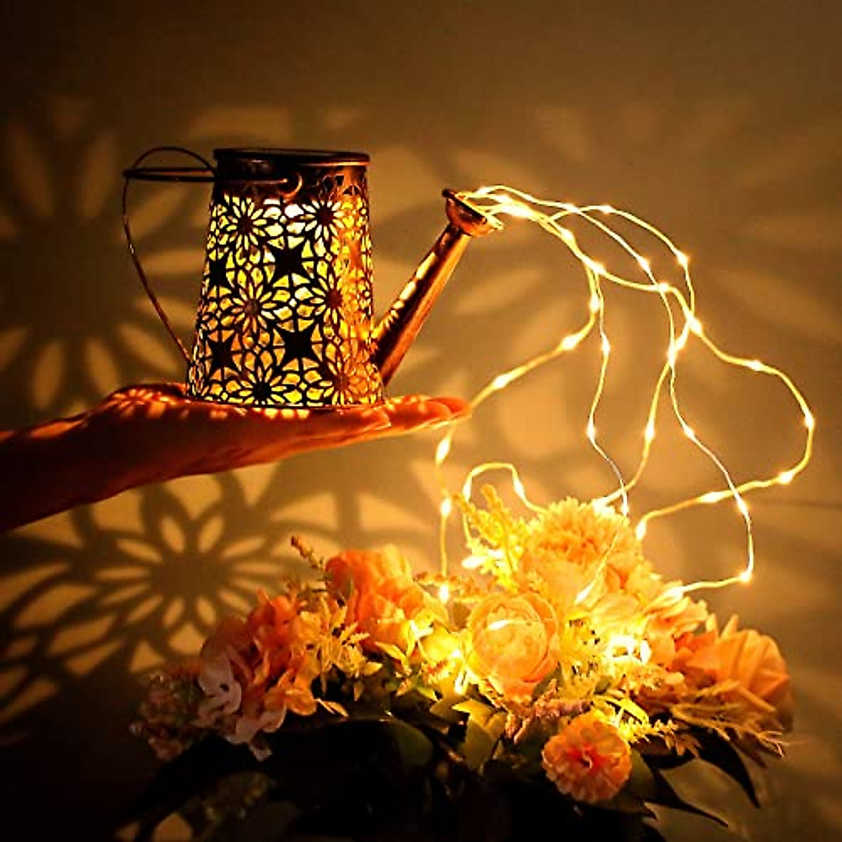 Gusgopo Small Solar Outdoor Lights, Hanging Waterproof Garden Decor Strip Light, Automatic Warm LED Metal Watering Can Light, Decoration for Landscape, Patio, Yard, Lawn, Pathway, Walkway, Tree