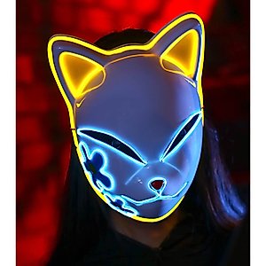 LTFUNPN Demon Killer Mask-Christmas Props Decoration Party Costume Horror Mask, Japanese Anime Cosplay Costume Ghost Blade Mask(Yellow)