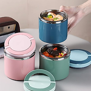 EliteZ Soup Bowls, Soup Containers with Lids, Portable Stainless Steel Breakfast Cup Soup Bowl Thermal Storage Container Sealed Bento Box with Handle (Blue 1000 ml)