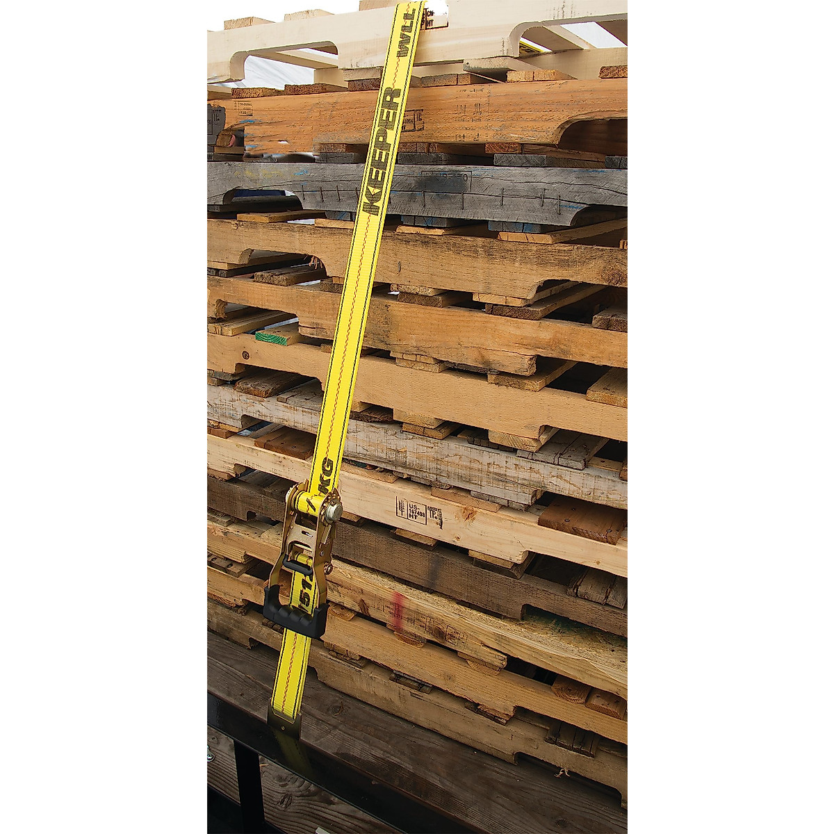 KEEPER 04622 Heavy Duty 27' x 2'' Ratcheting Tie Down, 10,000 lbs Rated Capacity with Double J-Hooks, yellow, "1.5"" x 1.5"" x 0.75"""