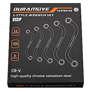 DURAMOVE SAE 5-Piece S-Style Box Wrench Set,5/16 to 3/4 inch, Double 12-Point Box Ends, CR-V,for vehicle repairing, machinery and household
