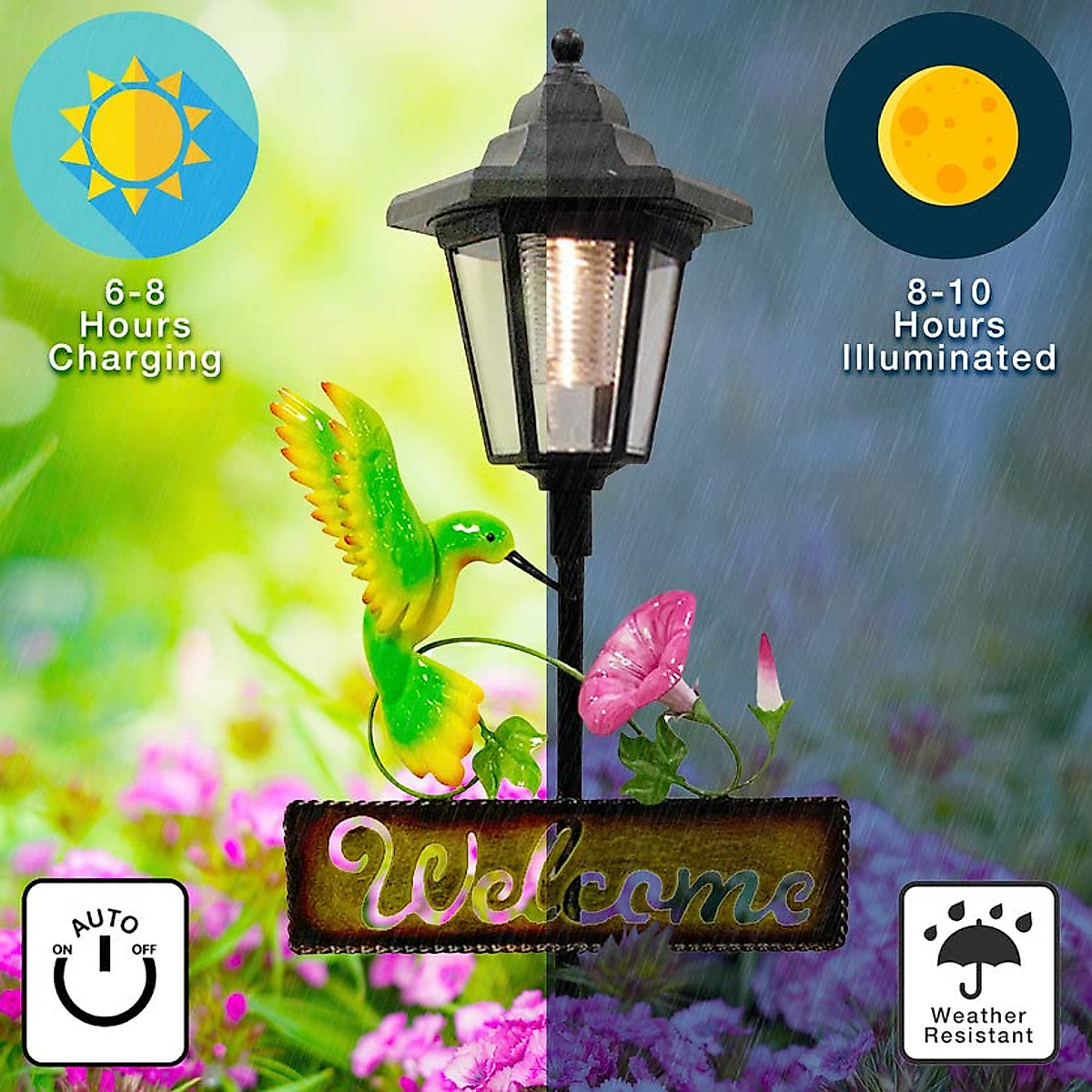 Crosslight Hummingbird Welcome Sign LED Waterproof Outdoor Garden Stake Light - Decorative Electronic Light Garden Decor for Yard, Lawn, Patio, Deck, Pathway, Pond, Backyard