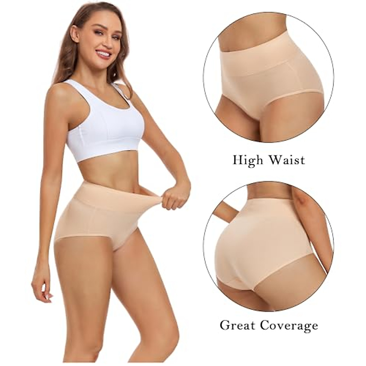 wirarpa Women's Postpartum Underwear High Waisted Ladies Cotton Panties Full Coverage Briefs 5 Pack Beige 2X-Large