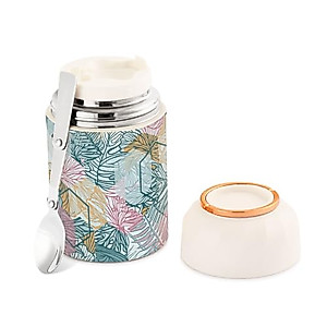 Purple Stripes Flowers Kids Womens Insulated Food Jar with Spoon 17oz/500ml Lunch Containers For Hot Stainless Steel Vacuum Vacuum Insulated Insulated Jar for Keep Food Warm