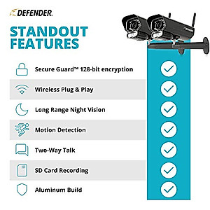 Defender PhoenixM2 Security System - Indoor and Outdoor Wireless Security System Camera with LCD Screen - Business and Home Security System - Plug and Play, No WiFi Connection Required (2 Cameras)