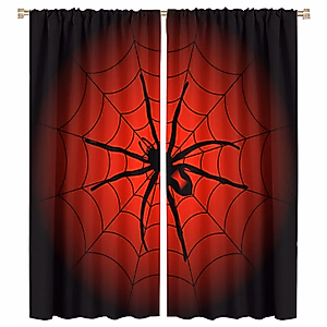 Spider Web Window Curtains for Kids, Big Spider Black Spiderweb Blackout Rod Pocket Windows Treatments for Boy Girl Baby Nursery Toddler Children Bedroom Halloween Decor 42x45in