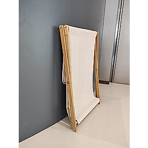 Bamboo Wood X-frame Laundry Hamper with Lid Collapsible Dirty Clothes Laundry Basket Foldable Storage for Household (Beige with Lid, Medium)