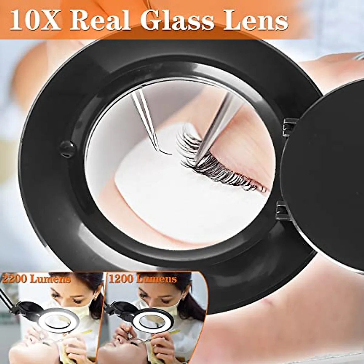 HITTI 10X Floor Magnifying Glass with Light 3-in-1 Super Bright 2200 Lumens Magnifier with Light and Stand, 3 Color Modes Stepless Dimming, Swing Arm LED Magnifying Floor Lamp for Esthetician Craft