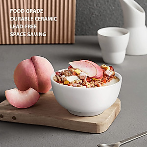 Cibeat 10 Ounce Porcelain Bowls Set 8 Pack Premium White Ceramic Bowls for Cereal, Soup, Salad, Pasta, Prep, Rice, Ice cream, Microwave & Dishwasher Safe