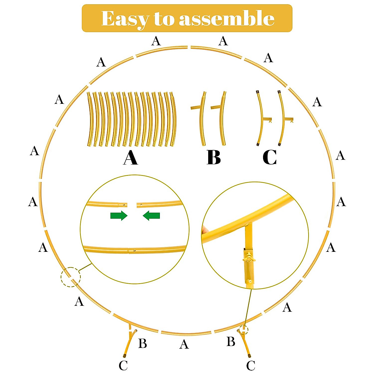 Round Backdrop Stand 7.2 ft, Metal Balloon Arch Kit Circle Frame for Parties, Birthday, Wedding, Ceremony Decorations-Gold