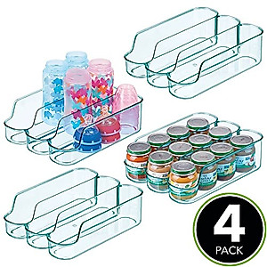 mDesign Plastic Kitchen Storage Divided Bin for Child/Kids Supplies - 3 Compartments to Organize Baby Food Jars, Pouches, Bottles, Sippy Cups, Cans, Pacifiers, Shampoo - 4 Pack - Blue Tint