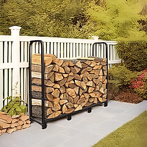 CONNOO 4ft Firewood Rack Stand Heavy Duty Firewood Log Rack Holder Fireplace Wood Storage Holder for Indoor Outdoor Metal Pile Log Stand Stacker Holder, Matte Black