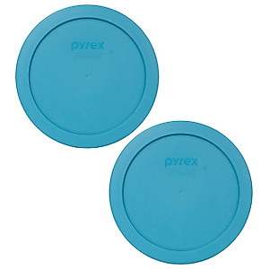 Pyrex 7201-PC Teal Round Plastic Food Storage Replacement Lid, Made in USA - 2 Pack