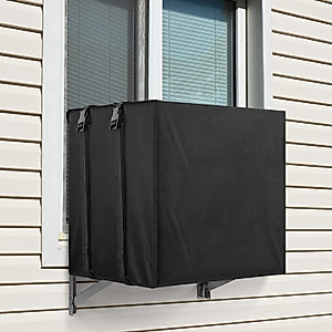 Sunolga Air Conditioner Covers for Window Units, Window Air Conditioner Cover with Water Resistant and Windproof Design - 17W x 13H x 12D Inches, Black