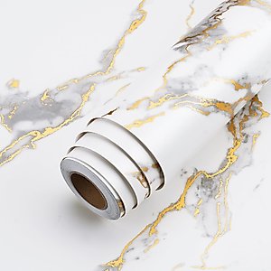 LACHEERY Thick White Marble Contact Paper for Countertops Waterproof Contact Paper Peel and Stick for Cabinets Removable Matte Gold Grey White Marble Wallpaper for Kitchen Bathroom Counter 15.8"x80"