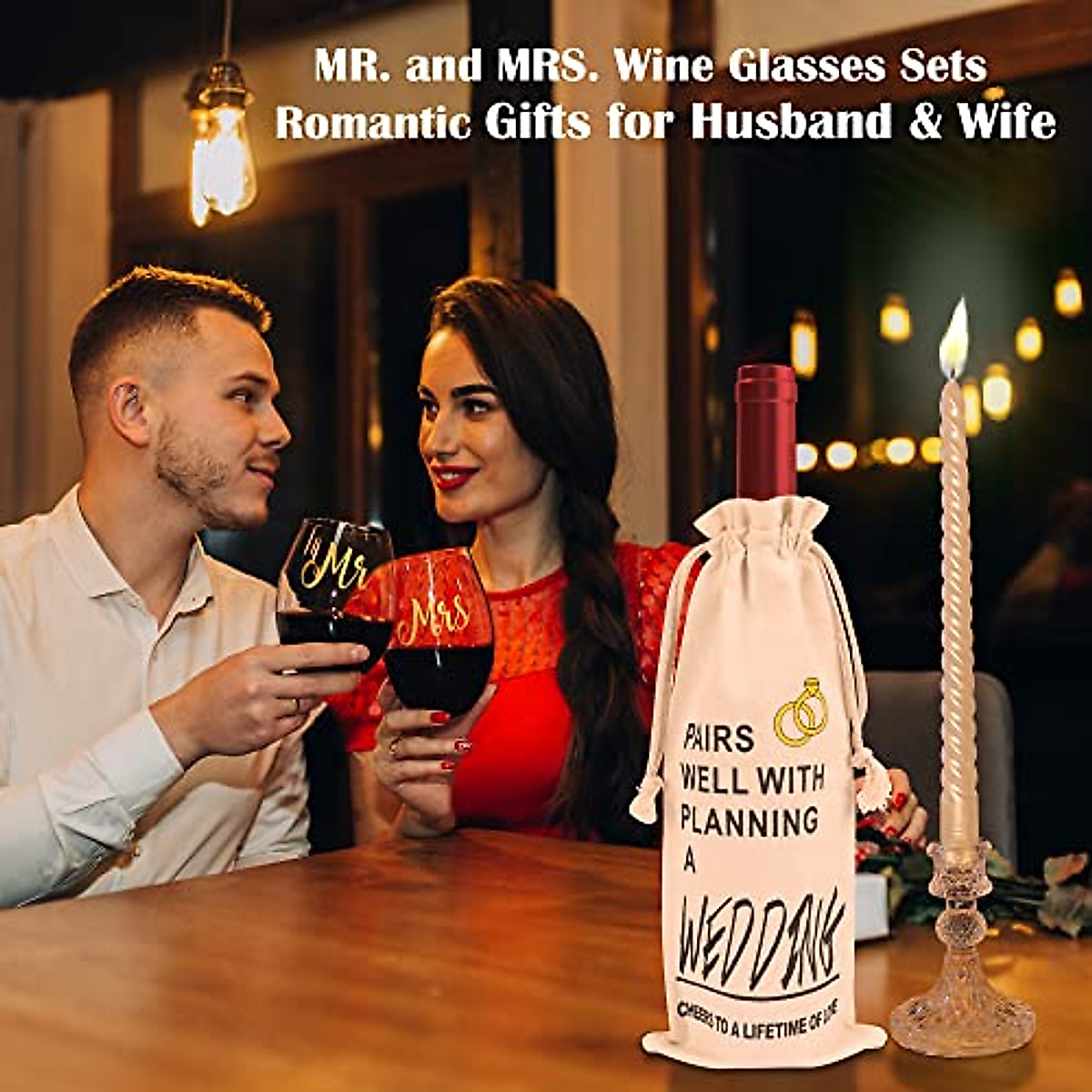 Wedding Gifts for Couples, Bridal Shower Gift Engagement Gifts for Bride and Groom to Be, Mr and Mrs Wine Glasses(17oz) Honeymoon Gifts Wedding Gifts for Newlyweds, Anniversary Couples Gifts