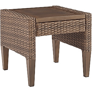 Crosley Furniture Capella All Weather Rattan Wicker Outdoor Side Table for Patio, Deck, Porch, Brown