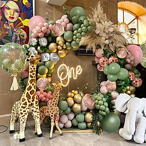 Green Yellow Brown Pink Beige Balloon Garland Double Stuffed for Baby Shower Wedding Birthday Gender Reveal Party Decoration (green gold)