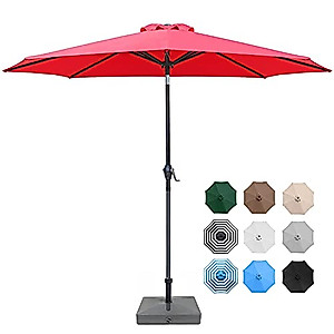 Greesum 9FT Patio Umbrella Outdoor Market Table Umbrella with Push Button Tilt, Crank and 8 Sturdy Ribs for Garden, Lawn,Backyard & Pool,Red