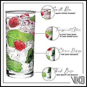 Vikko Water Glasses, Set of 6 Drinking Glasses, Thick and Durable Tumbler, 10 Ounce Tall Kitchen Glasses, Dishwasher Safe Highball Glass Tumbler, Heavy Duty Cups