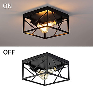 Modern Black Flush Mount Light Fixture Two-Light Industrial Metal Square Semi Flush Mount Ceiling Light for Hallway Bedroom Kitchen Entryway Farmhouse Dining Room