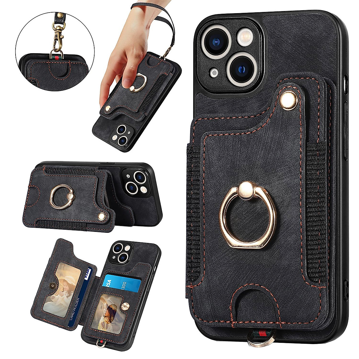 for Samsung A04 Phone case, Leather case flip Card Protection case Black
