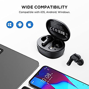 HTC True Wireless Earbuds 1 Bluetooth 5.1 with USB-C Charging Case, 32-Hour Playtime, Built-in Microphone with ENC, Touch Control Wireless Earbuds- Black