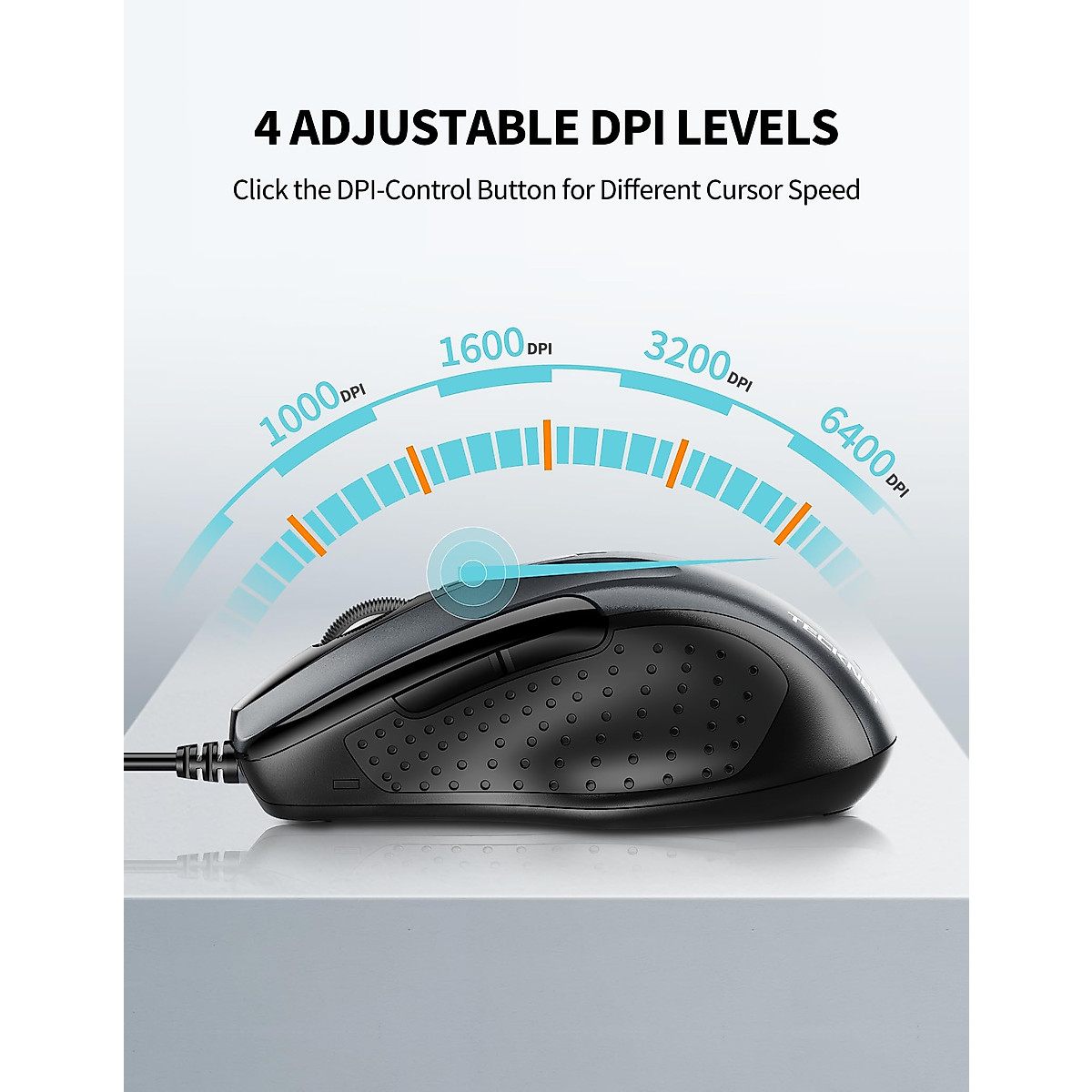 TECKNET Pro S2 High Performance Wired USB Mouse, 6 Buttons, Upto 2000dpi