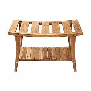 NORDIC STYLE TEAK Wood Shower and Spa Bench with Shelf, Indoor and Outdoor Use (30" Asian Style)