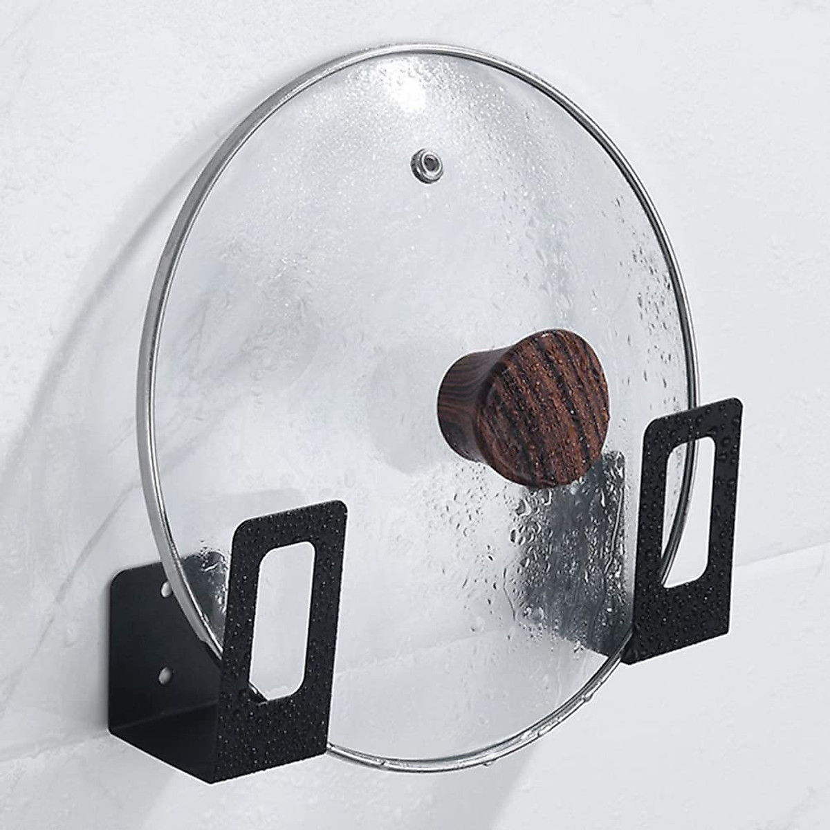 Hemoton 3 Pairs Pot Lid Rack Wall Mounted Stainless Steel Pan Lid Organizer Holder Self Adhesive Pot Lid Holders Kitchen Cooking Utensil Tool Black