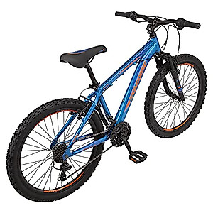 Mongoose Flatrock 21-Speed Hardtail Mountain Bike, 24-Inch Wheels, for Boys Girls Men and Women, Front Suspension, 14.5-Inch Lightweight Aluminum Frame, Blue