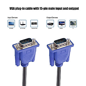 ENUODA Blue VGA Cable 15 Pin Male to Male Plug Computer Monitor Cable Wire Cord，4.9 Feet