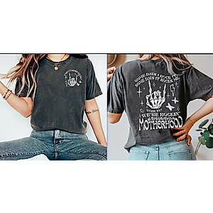 Motherhood Some Days I Rock It Shirt Women Vintage Graphic Rock TShirts Skeleton Hand Print Short Sleeve Tees Tops Dark Grey