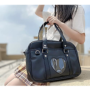 cutemoria Women handbag Japanese Style Heart Shape School Handbags Large JK Bags Girls lolita Shoulderbag Cosplay Anime Tote Bag (Black)