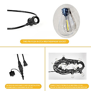 Joursdela 96ft 2-Pack LED Outdoor String Lights LED Single Filament Edison Bulbs Commercial Grade Heavy Duty Light with Shatterproof LED for Patio Backyard