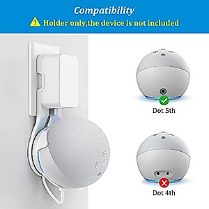 PlusAcc Wall Mount for Echo Dot 5th Generation - Outlet Alexa Echo Dot 5 Wall Holder Stand Hanger, No Drilling Required, Space-Saving Echo Dot 5th Gen Accessories Built-in Cable Management (White)