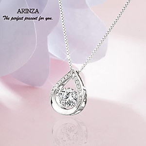 ARINZA Silver Necklace for Women, Dancing Diamond Cubic Zirconia Necklace with 18+2 Inch Chain, Anniversary Birthday Gift for Wife, Mom, Girlfriend, Lady