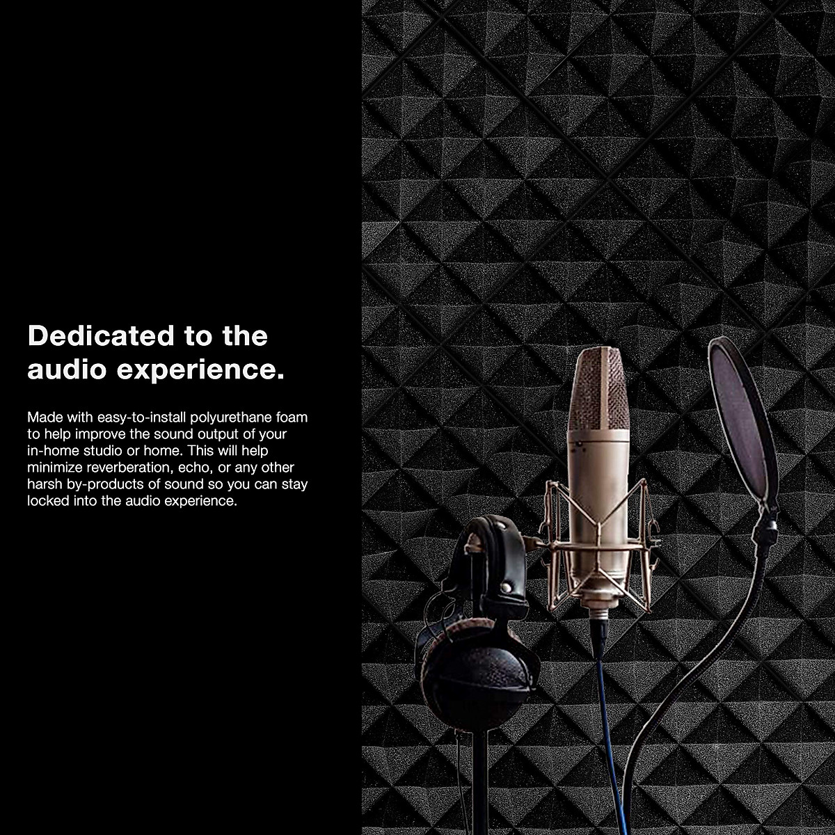 Sonic Acoustics 2" X 12" X 12" Acoustic Foam Panels, Pyramid Recording Studio Wedge Tiles, Sound Panels, Sound Absorbing Panel, Soundproofing Isolation Treatment for Walls