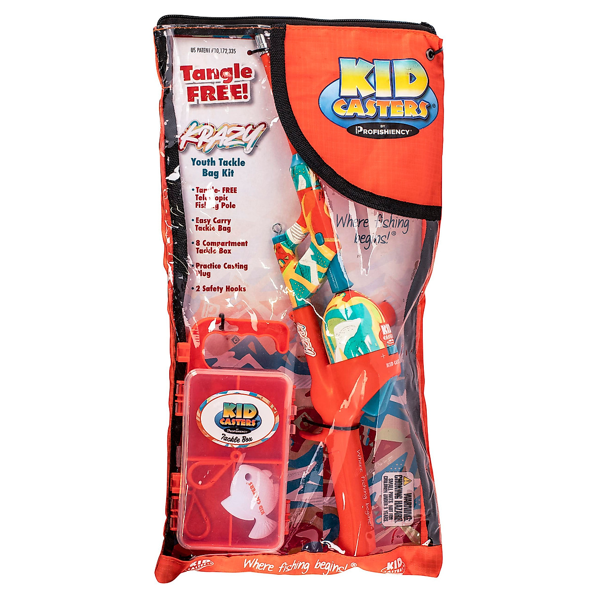 Kid Casters Tangle-Free Telescopic Fishing Rod, Tackle Box & Back Pack Complete Kit (Krazy Print)