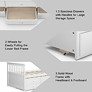 DORTALA Trundle Bed Twin Size, Wooden Daybed w/Trundle and 3 Storage Drawers, No Box Spring Required, Modern Captains Bed for Boys Girls Adults, Great for Bedroom, Guest Room (White, Twin)