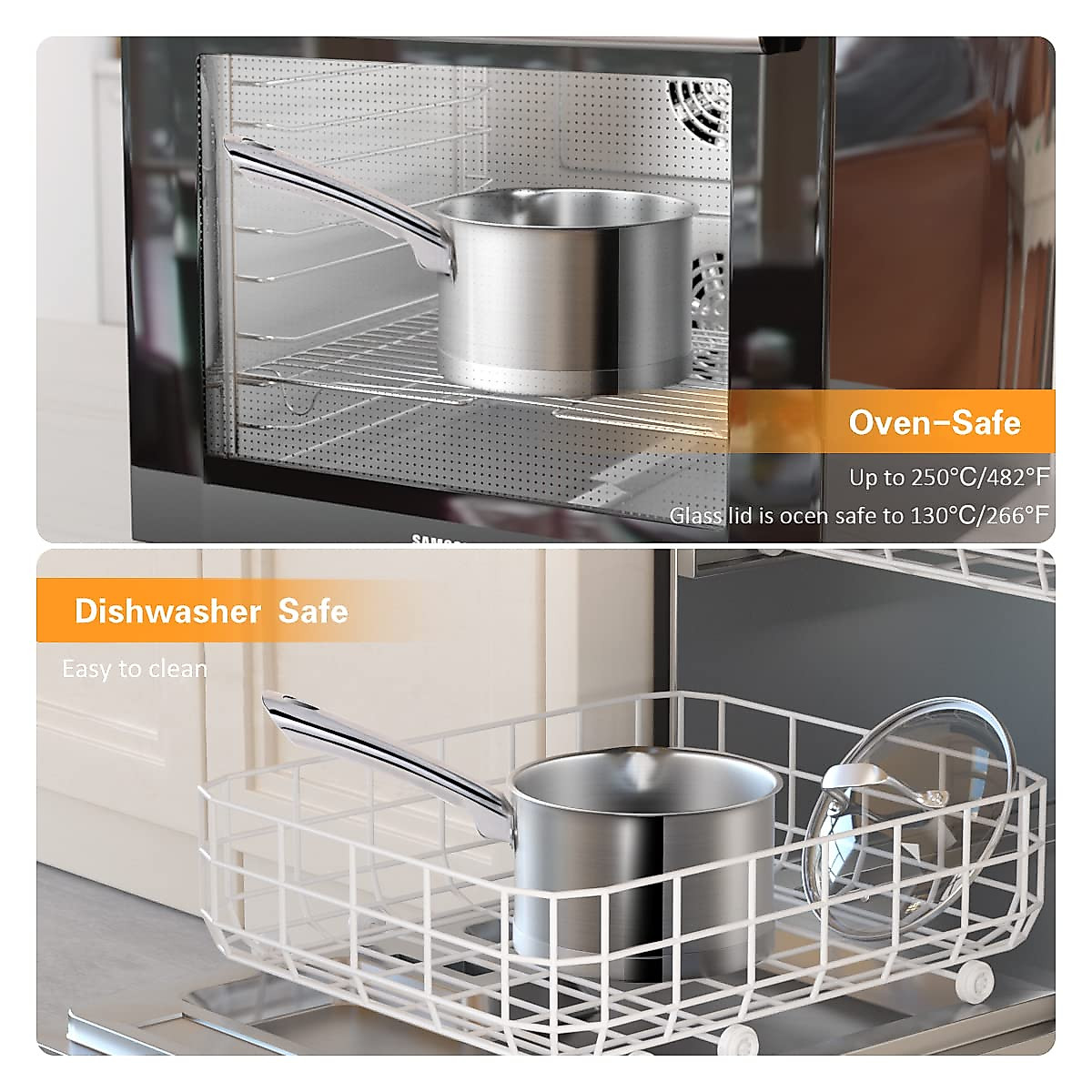 2.5 Quart Sauce Pan with Glass Lid, Stainless Steel Induction Saucepan with Lid 2.5 qt, Small Pot By Lio SHAAR, Compatible with All Heat Sources, Oven Dishwasher Safe …