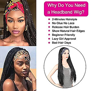 Braided Wigs with Headband Attached for Black Women Twist Crochet Hair Wrap Jumbo Synthetic Cornrow Black Box Braid Long CrochetTwistWig 30Inch